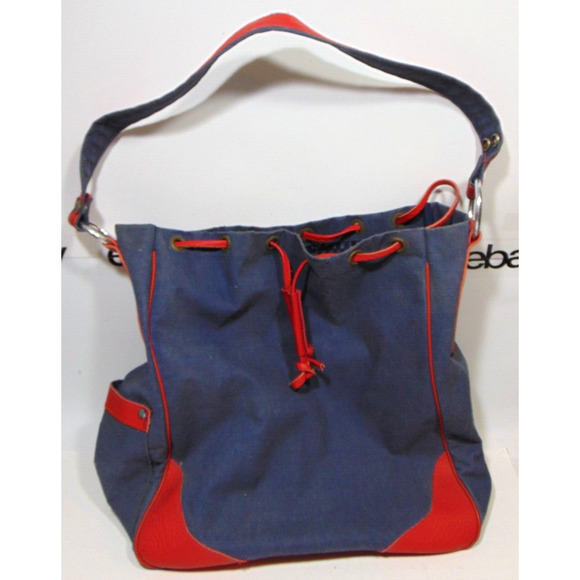 Unbranded | Bags | Large Canvas Leather Red And Blue Tote Bag Vintage ...